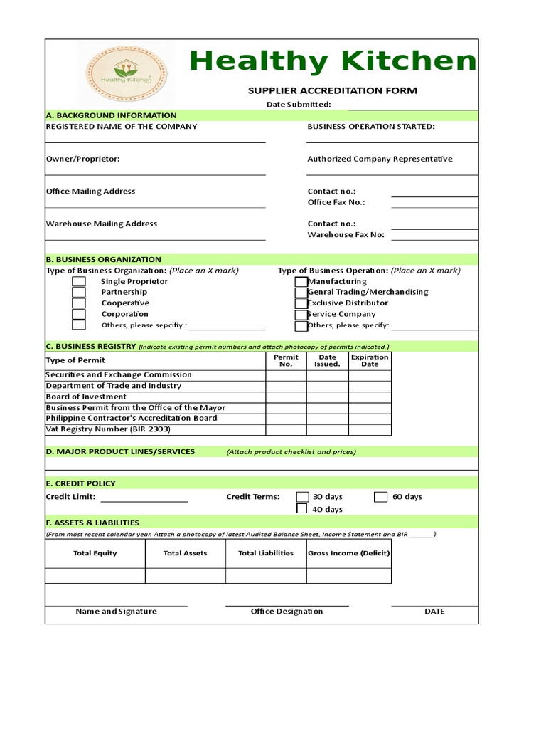 Supplier Acccreditation Form | PDF | Balance Sheet | Credit