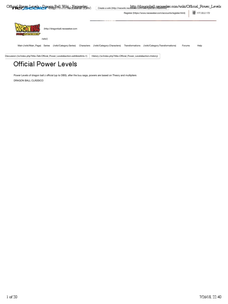 Official Power Levels - Dragon Ball Wiki - Neoseeker | PDF | Dragon Ball