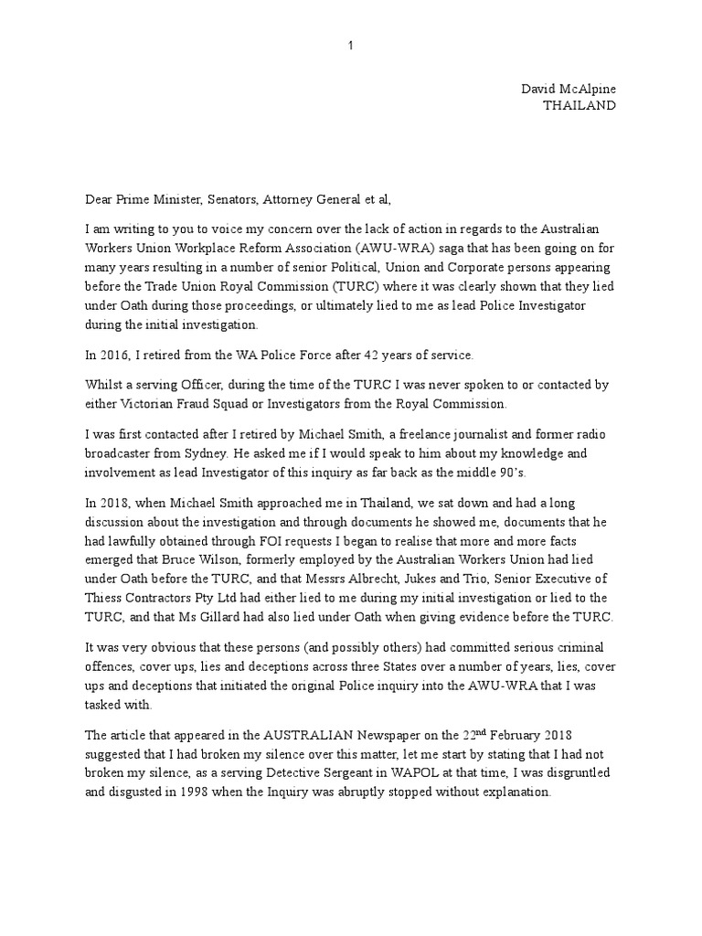 McAlpine's Inquiry into AWU-WRA Fraud | PDF | Conspiracy (Criminal ...