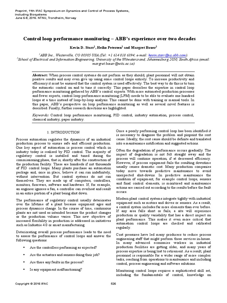 Control Loop Performance Monitoring - ABB's Experience Over Two Decades | PDF | Performance ...