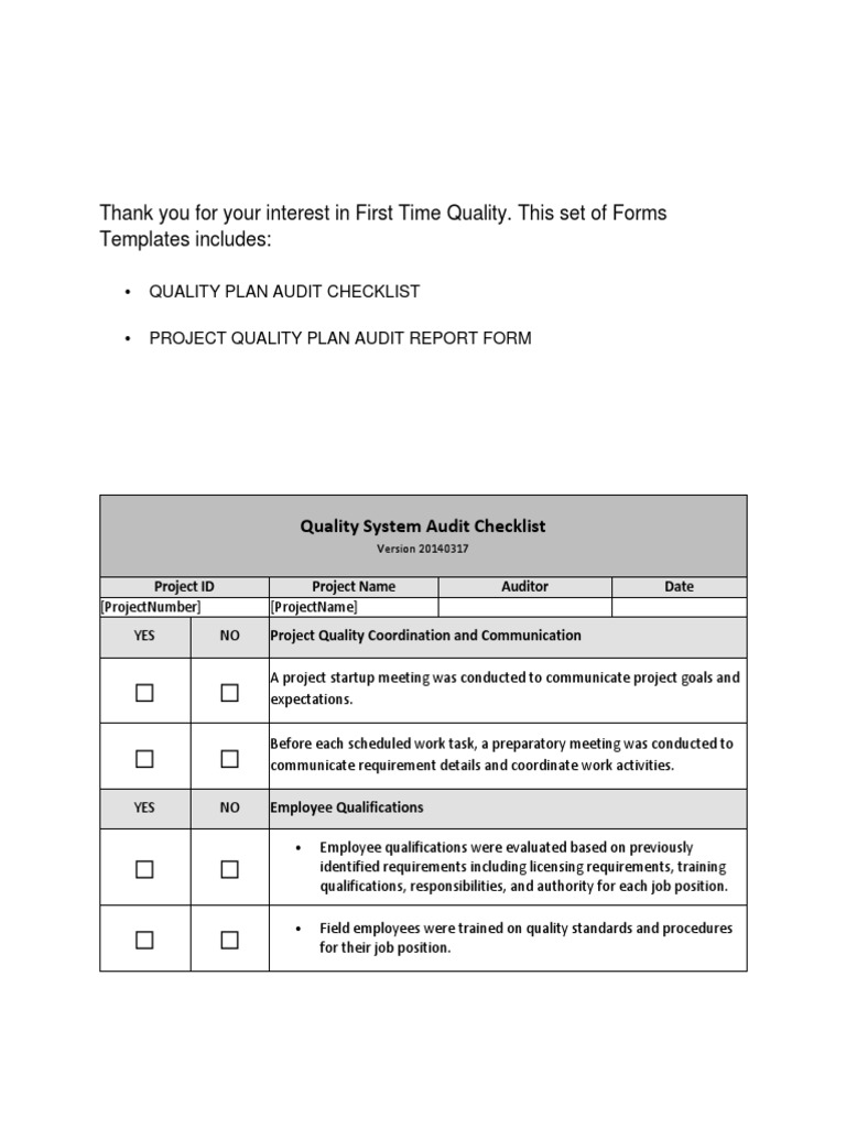 Quality Plan Audit | PDF | Audit | Specification (Technical Standard)