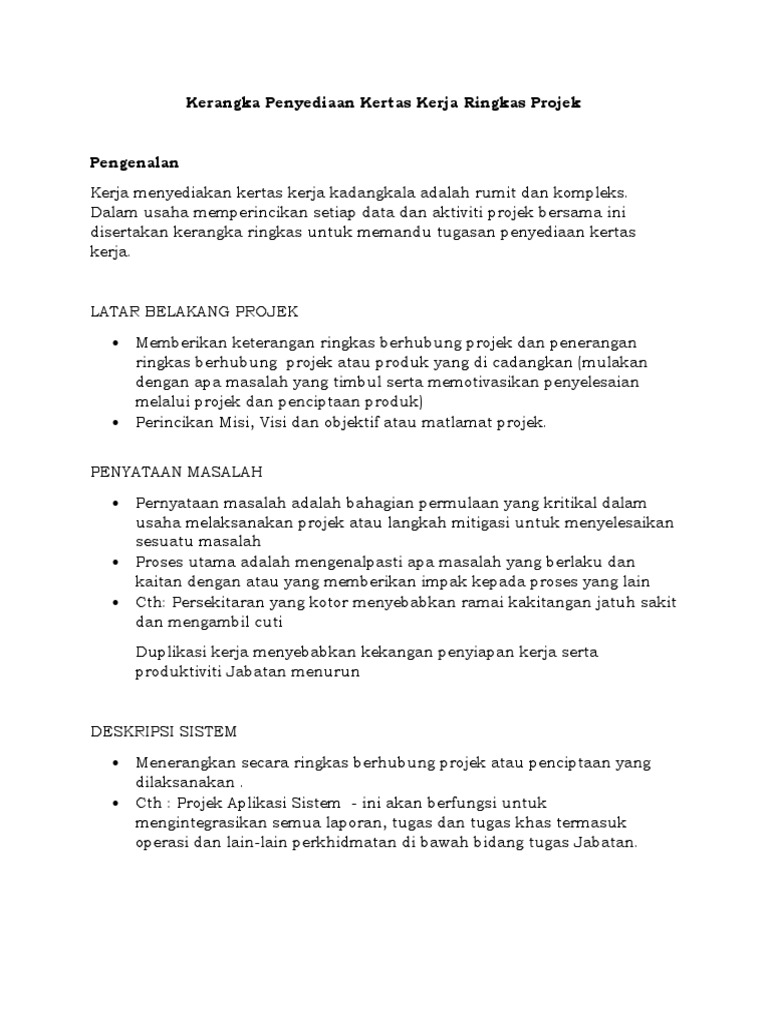 Kerangka Penyediaan Kertas Kerja Ringkas Projek | PDF | Seni
