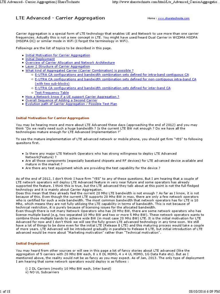 LTE Advanced - Carrier Aggregation - ShareTechnote | PDF | Lte (Telecommunication) | Boolean ...