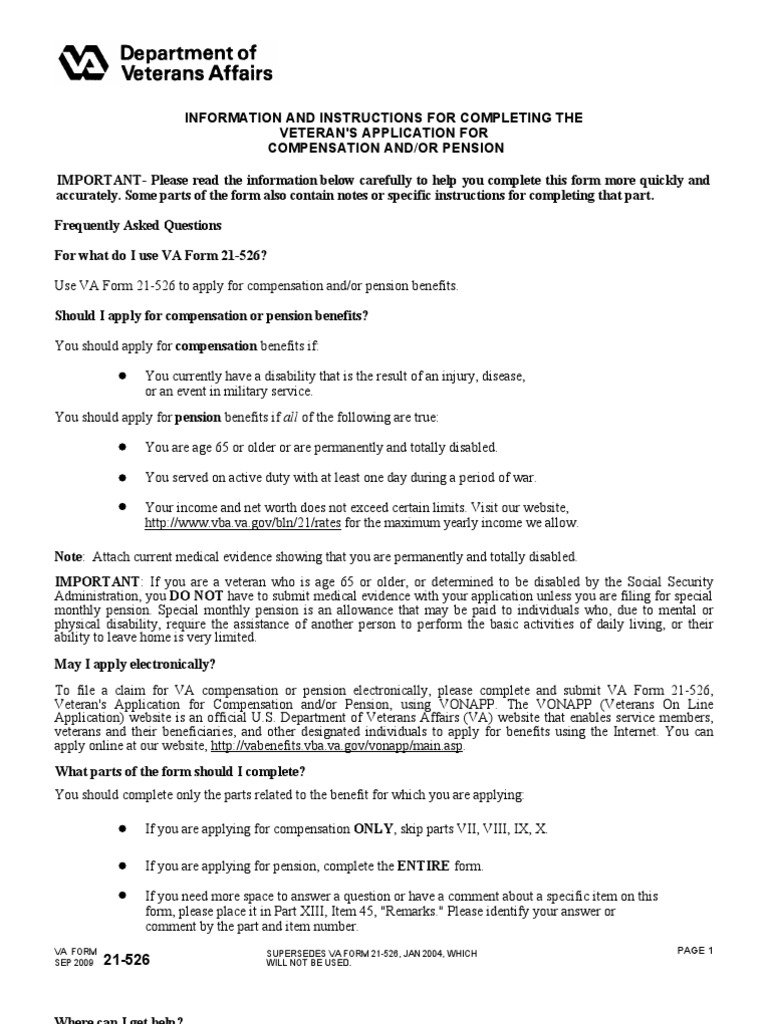 VA Form 21-526 App for Disability Compensation and Pension | United ...