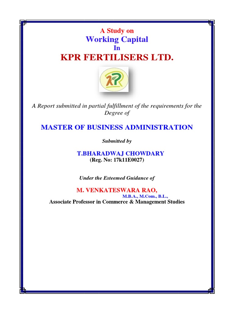 KPR Fertilisers LTD.: Working Capital | PDF