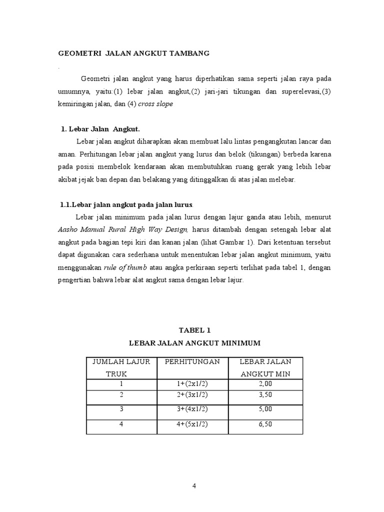 Geometri Jalan Angkut Tambang PDF | PDF | Metode & Bahan Ajar Geometri Jalan Angkut Tambang PDF | PDF | Metode & Bahan Ajar