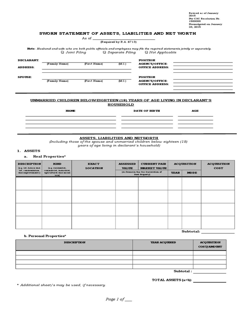 2015 SALN Form | PDF | Business | Economies