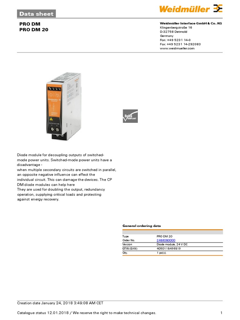 PRO DM 20 Diode Module Data Sheet | PDF | Electrical Conductor ...