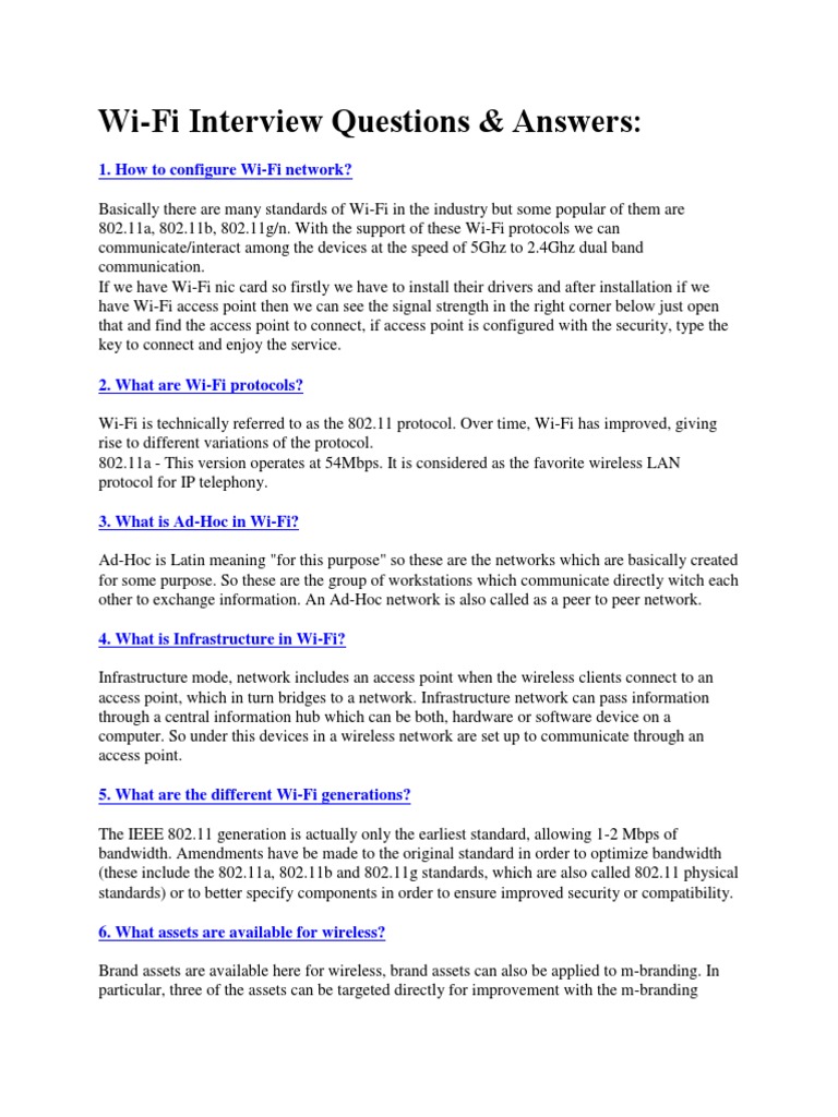 Wi-Fi Interview Questions & Answers | PDF | Wi Fi | Wireless Lan