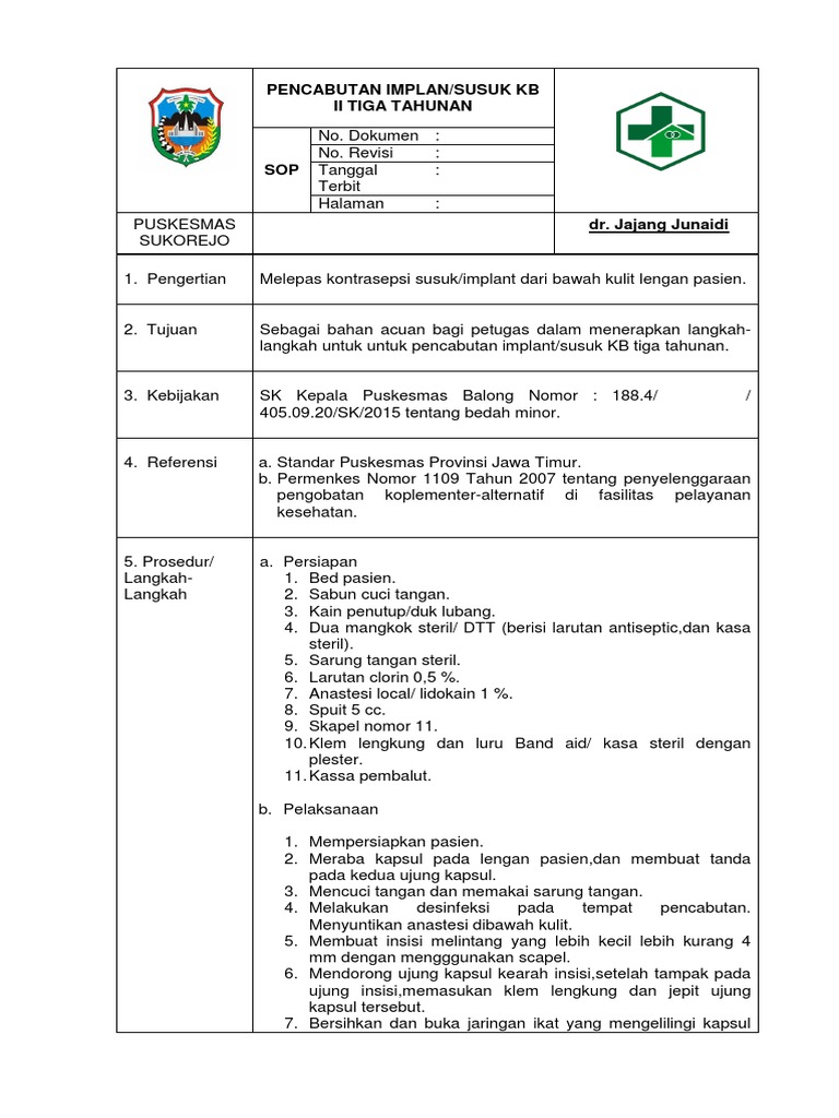 Sop Pencabutan Implan Susuk KB II Tiga Tahunan | PDF