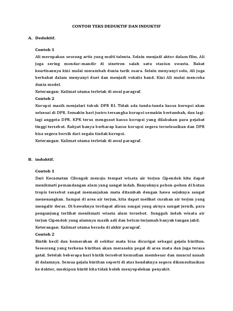 Contoh Teks Deduktif Dan Induktif | PDF