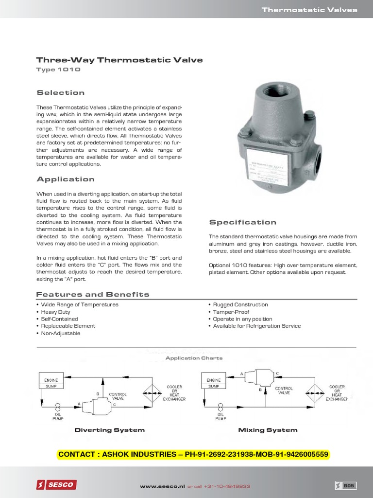 Three-Way Thermostatic Valve: Selection | PDF | Valve | Thermostat