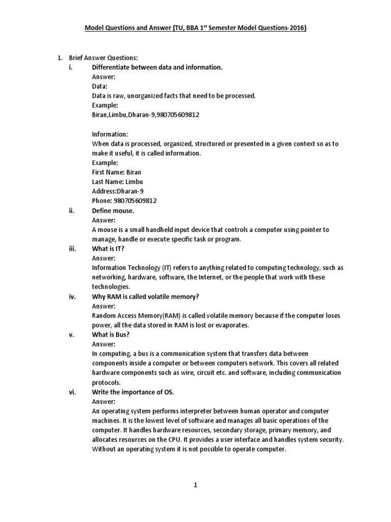 TU BBA Model Questions and Answer 2016 Restrict | PDF | Read Only ...