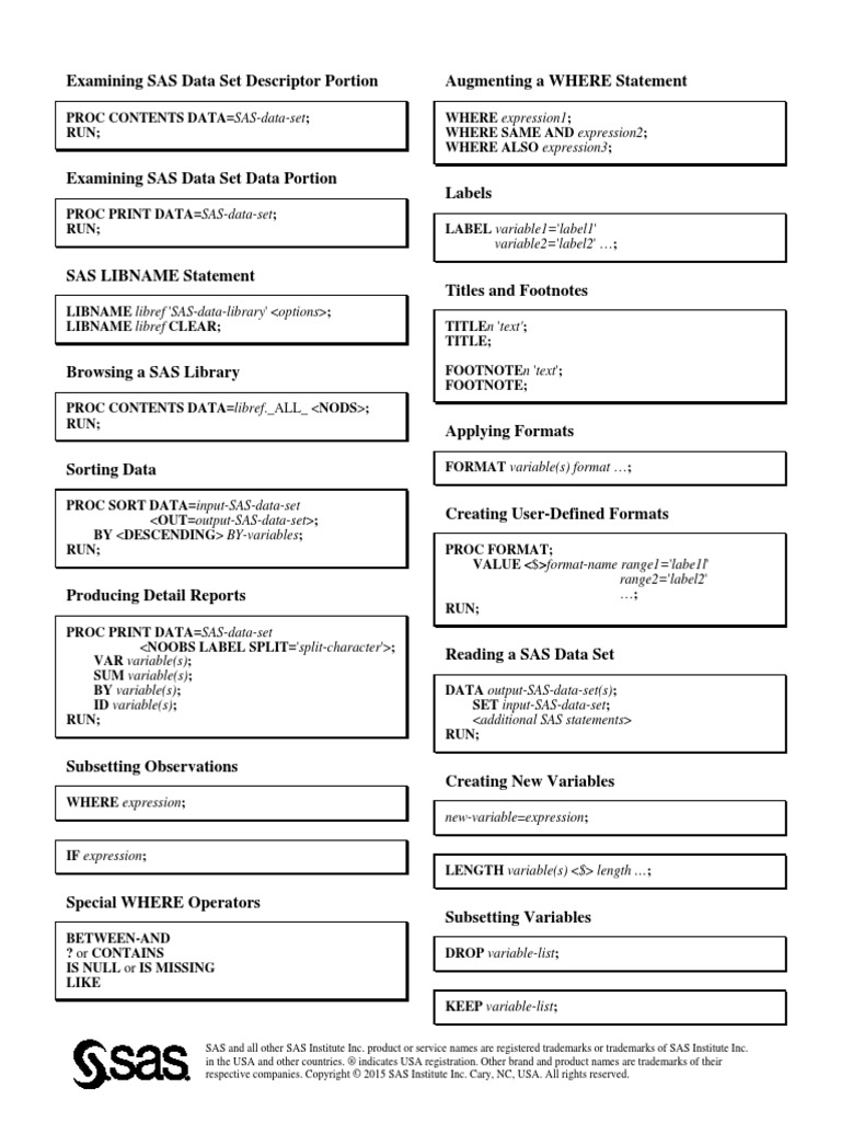 SAS Syntax Handout 1 | PDF | Sas (Software) | Information Technology ...