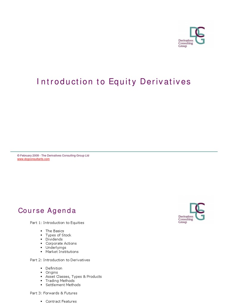 (Derivatives Consulting Group) Introduction To Equity Derivatives | PDF ...