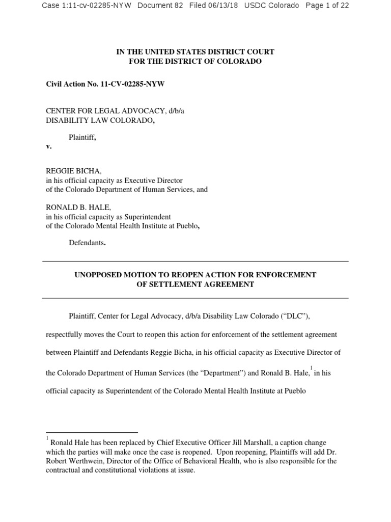 Disability Law Colorado v. Reggie Bicha, Et. Al. | PDF | Settlement ...