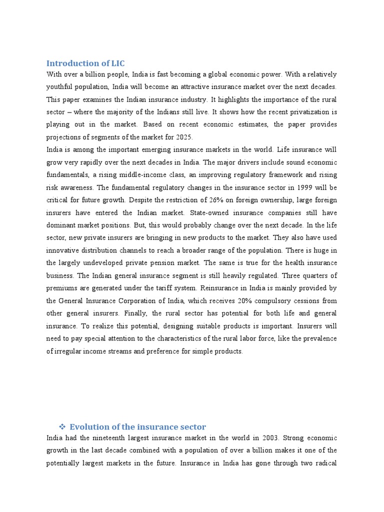 Introduction of LIC: Evolution of The Insurance Sector | PDF ...