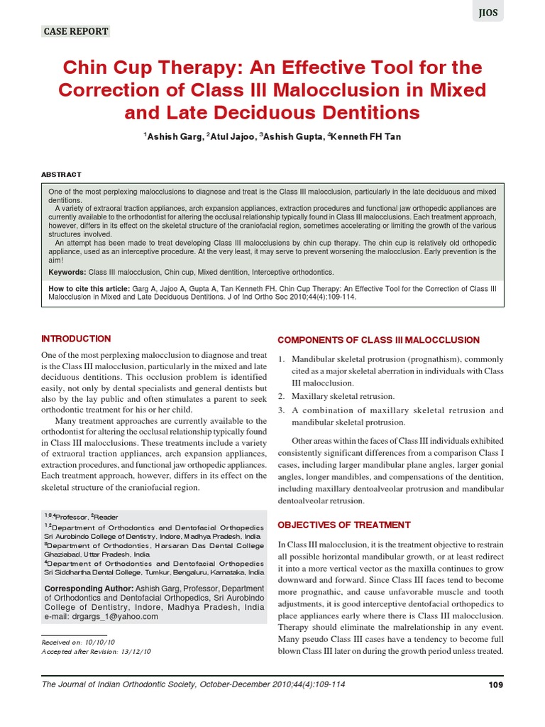 Chin Cup Therapy An Effective Tool For The Correction of Class III ...