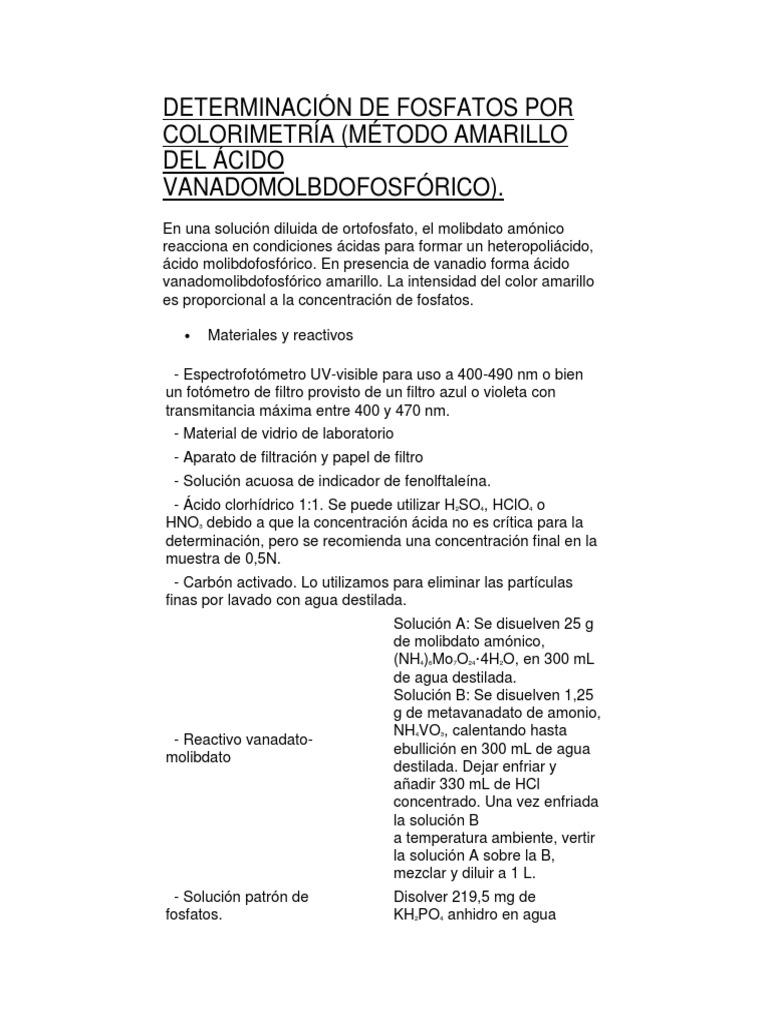 Planificacion DeterminaciÓn De Fosfatos Por ColorimetrÍa MÉtodo