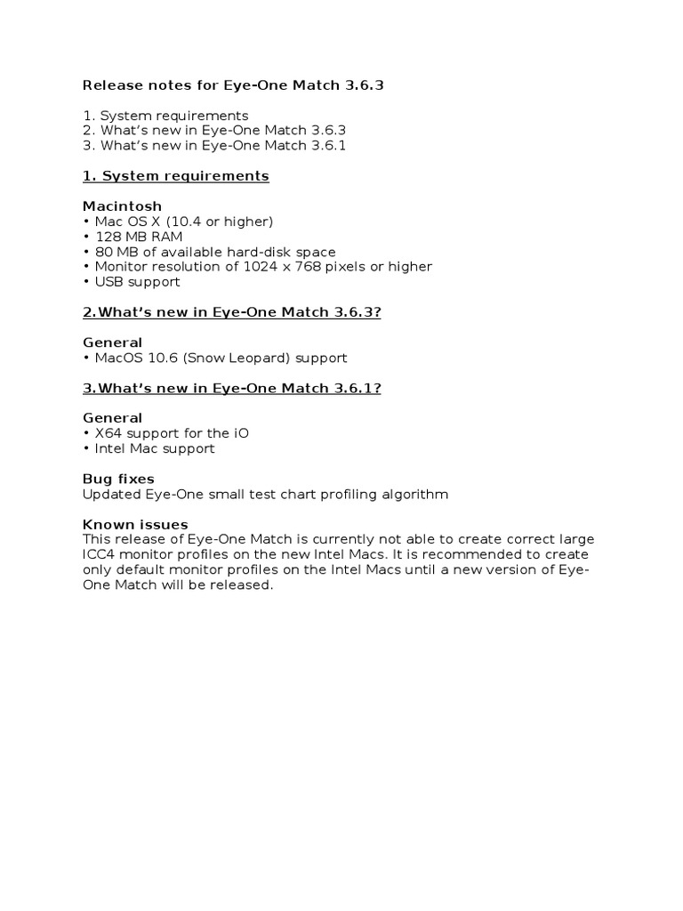 Eye-One Match 3.6.3 Release Notes | PDF | Games & Activities | Computers