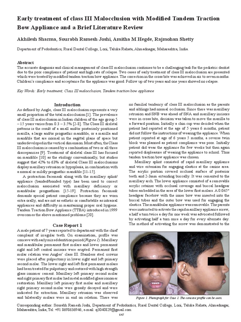 Early Treatment of Class III Malocclusion With Modified Tandem Traction ...