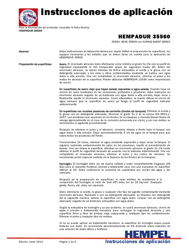 Guía Aplicación HEMPADUR 35560 | PDF | Hormigón | Pintar