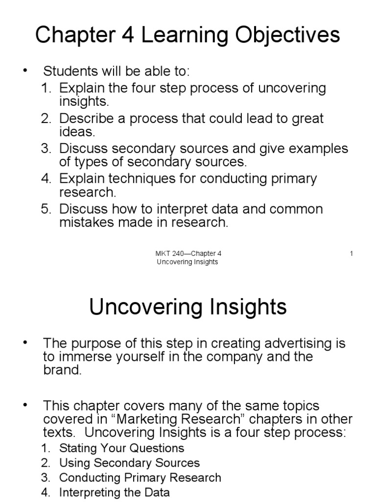 Chapter 4 Learning Objectives: MKT 240-Chapter 4 Uncovering Insights 1 ...