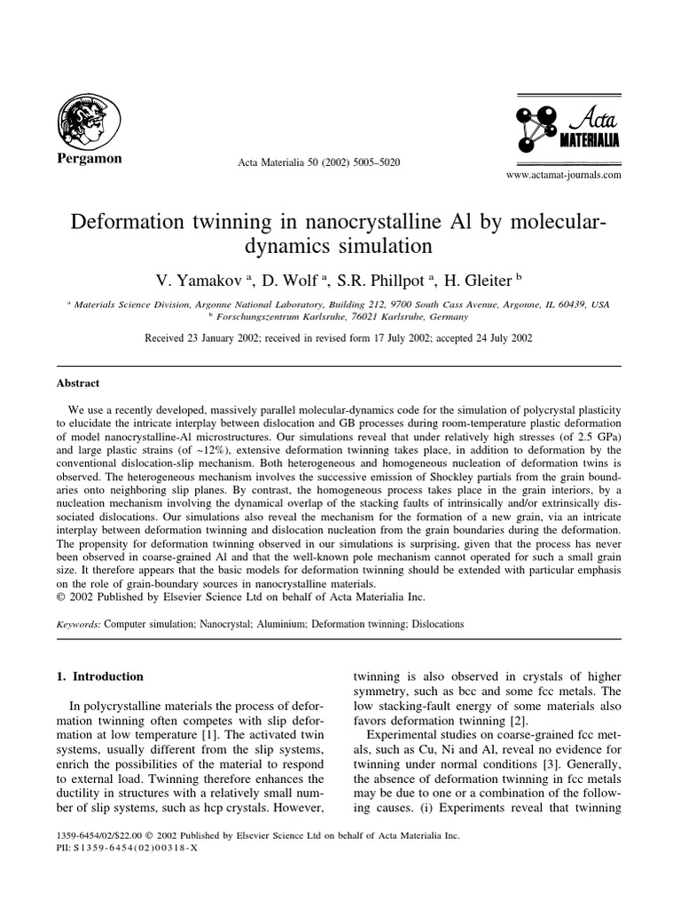 Nanocrystalline Al Deformation Study | PDF | Dislocation | Yield (Engineering)