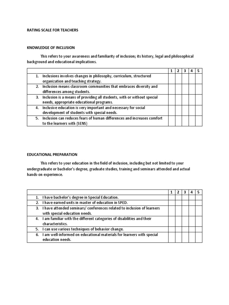 Teacher Rating Scale for Inclusion | PDF | Inclusion (Education ...
