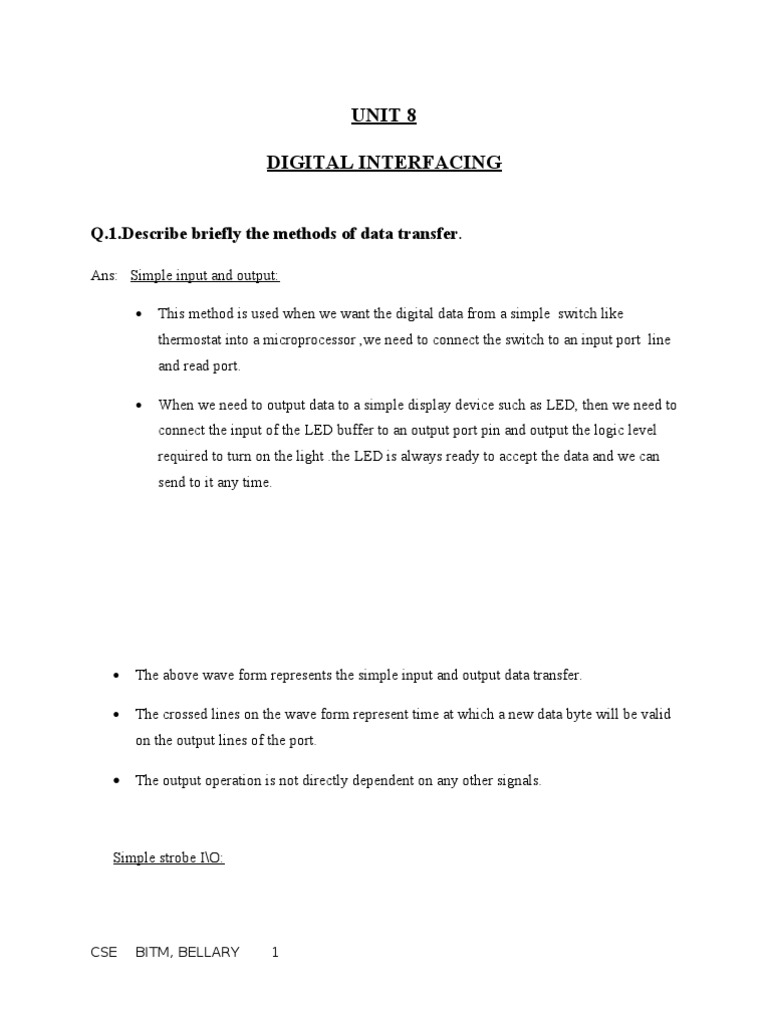 Unit 8 Digital Interfacing: Q.1.Describe Briefly The Methods of Data ...