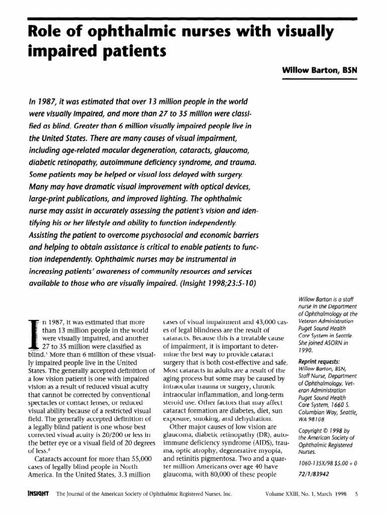 Role of Ophthalmic Nurses With Visually Impaired Patients | PDF ...