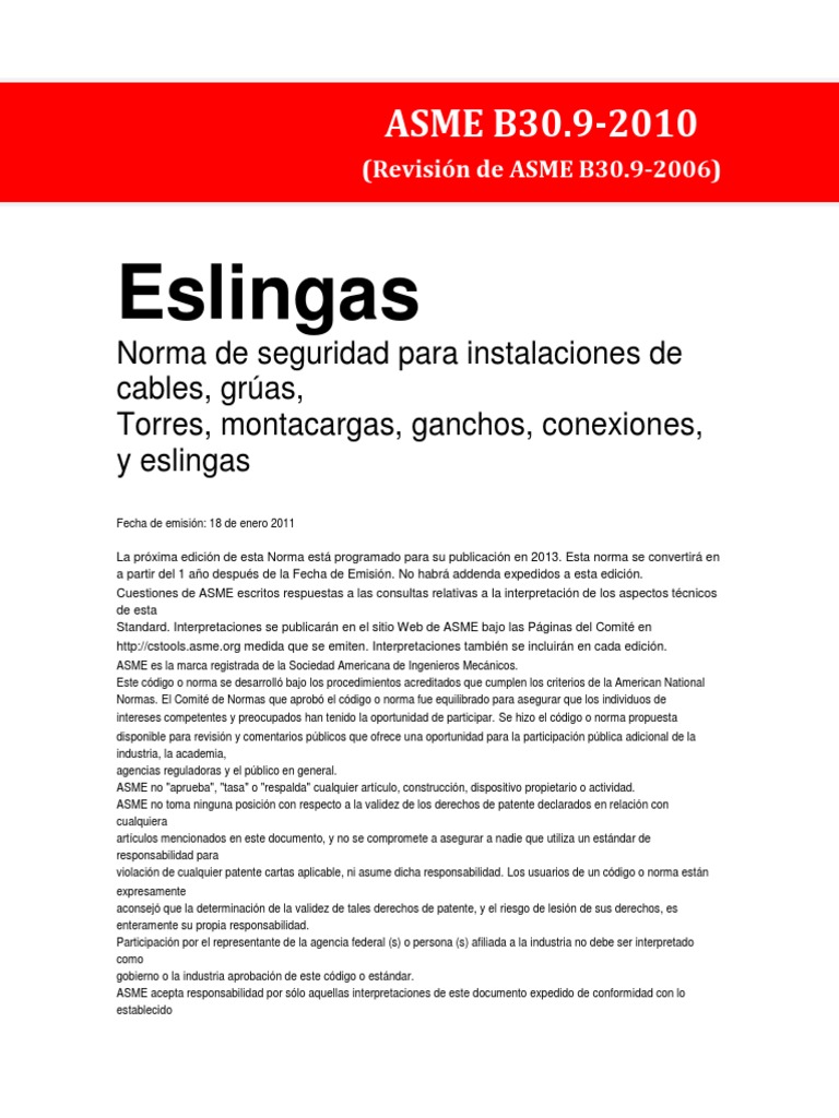 Asme b30.9-2010 en Español | PDF | Grúa (máquina) | Gobierno