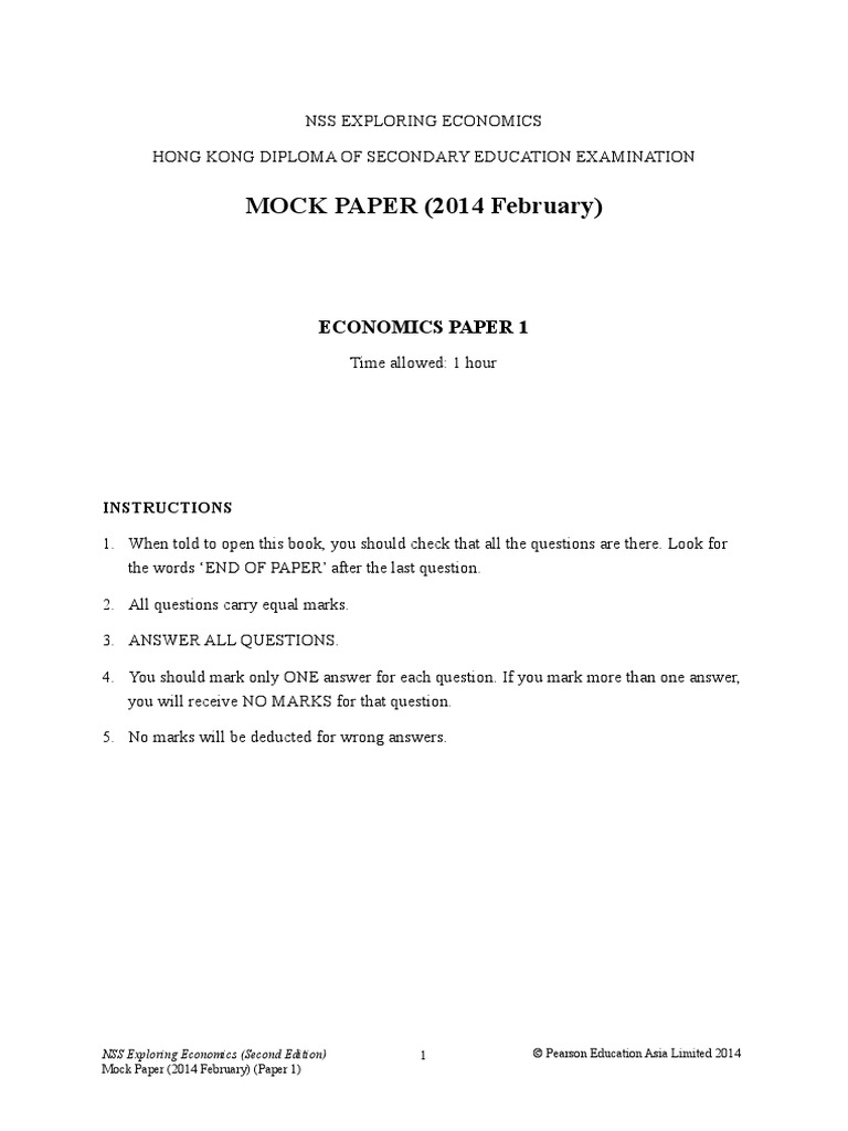 2014feb Mock Paper 1 Eng | PDF | Money Supply | Money