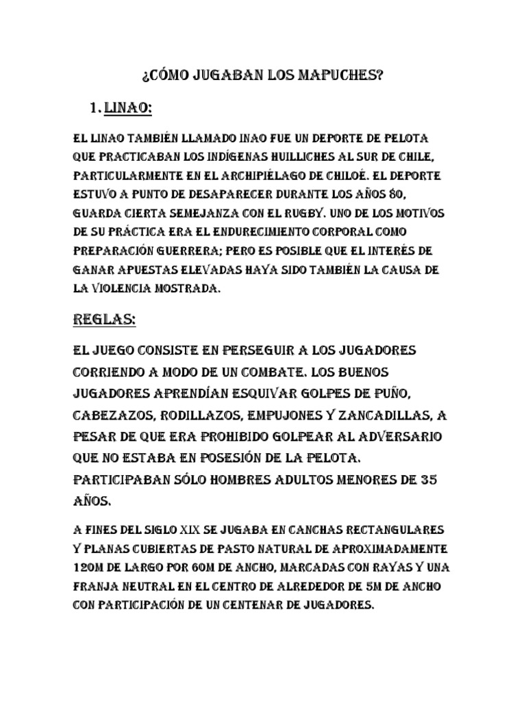 El juego mapuche del linao y palín | PDF | Pelota | Asociación de Futbol