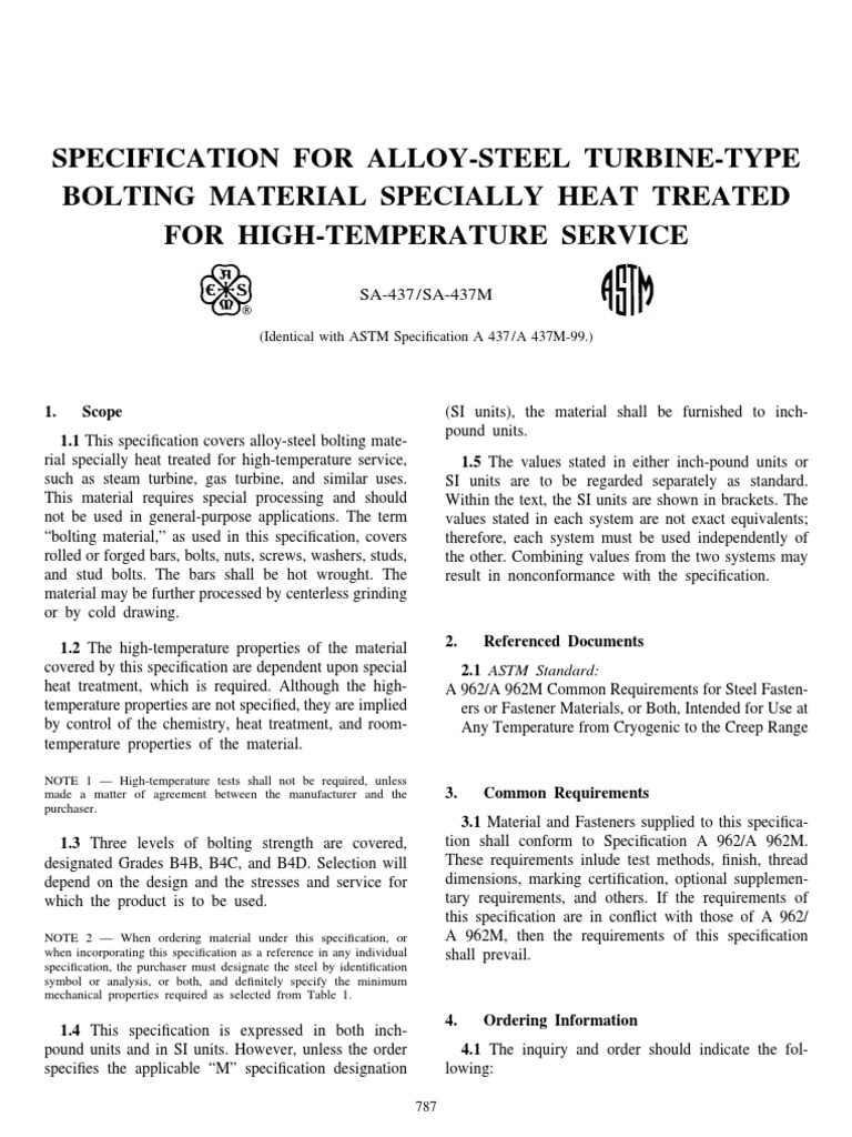 ASME SA-437-SA-437M Specification For Alloy-Steel Turbine Type Bolting ...