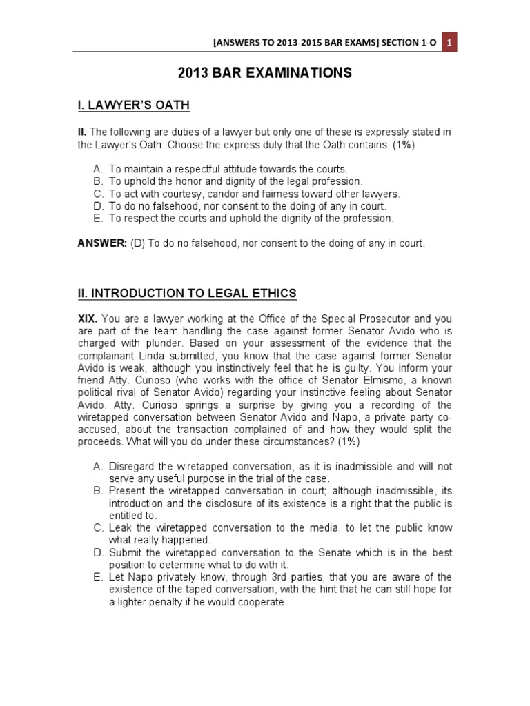 2013 2015 Ethics Bar Examinations | PDF | Lawyer | Perjury