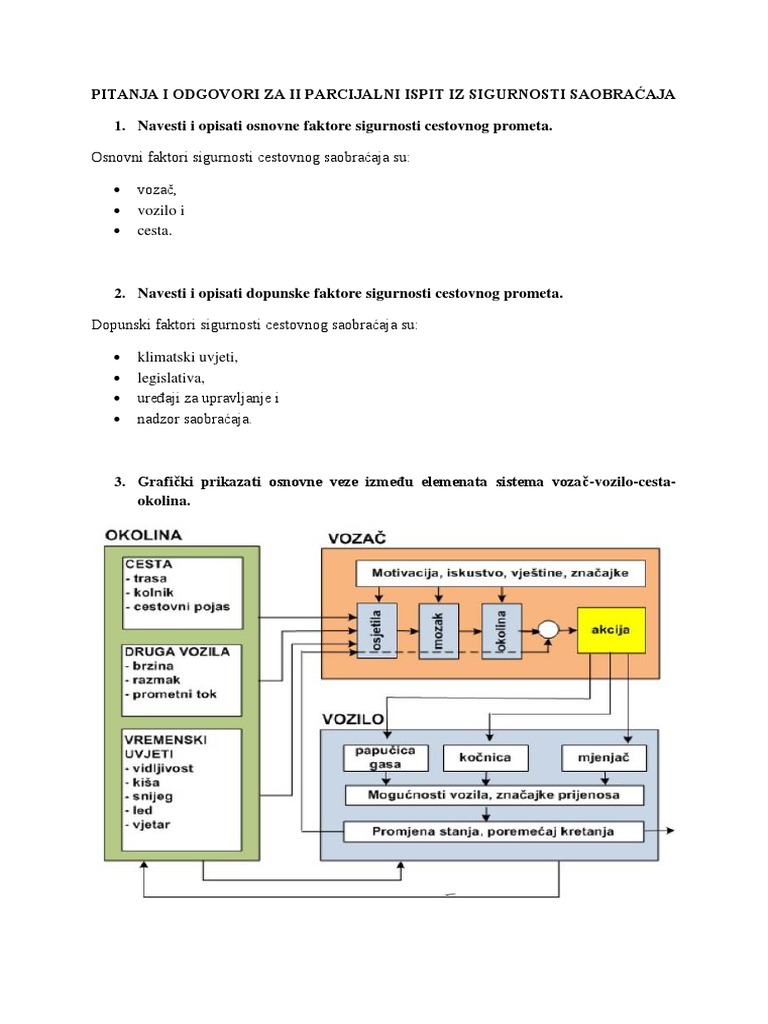 Pitanja I Odgovori Za II Parcijalni Ispit Iz Sigurnosti Saobraćaja 1 | PDF