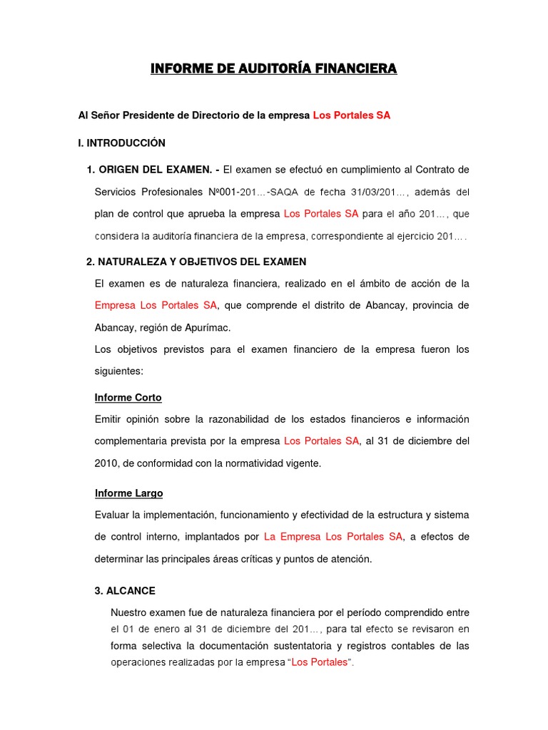Informe de Auditoría Financiera | PDF