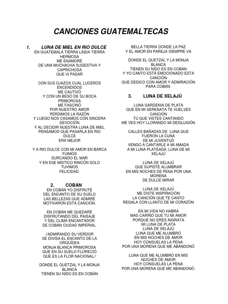 Canciones Guatemaltecas | PDF | Guatemala | Composiciones Musicales