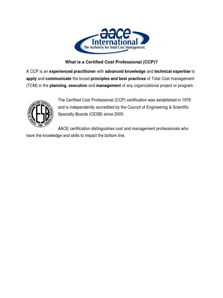 What Is A Certified Cost Professional (CCP) ? | PDF