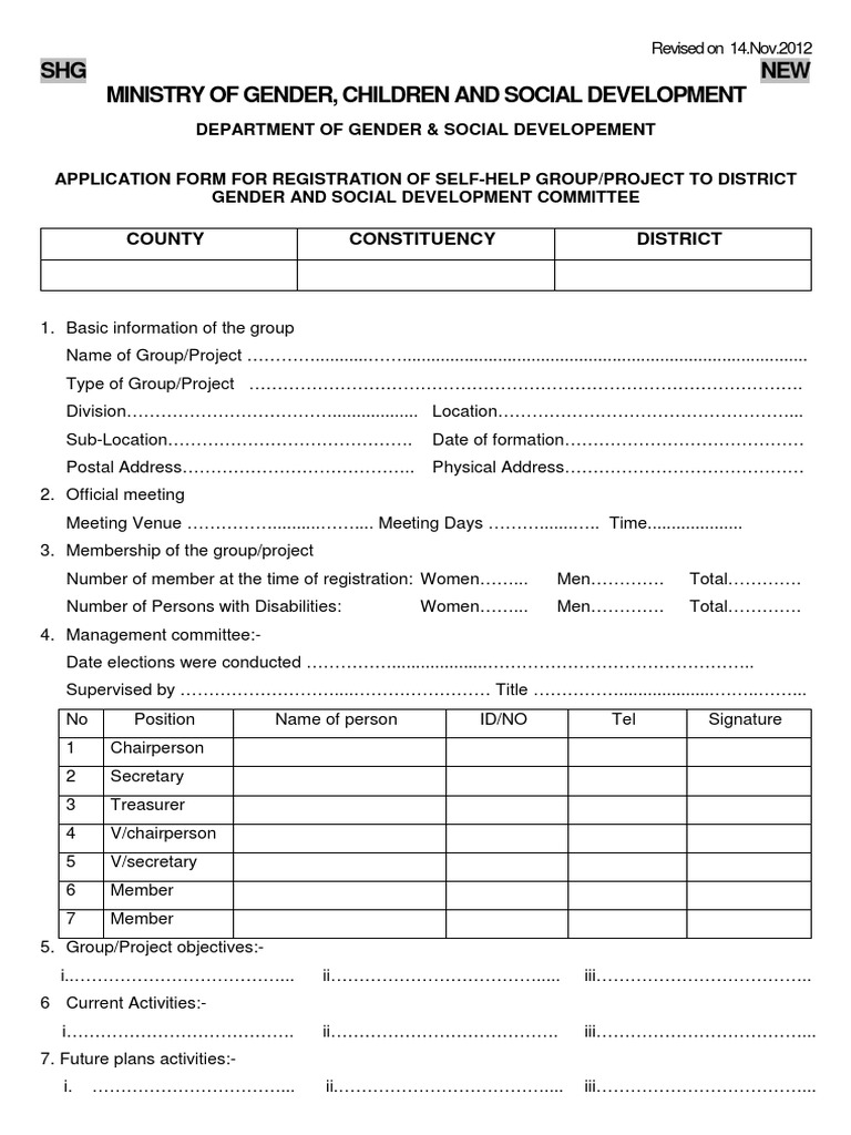 180 s1 Application Form For Registration of SHG 14nov2012 | PDF ...