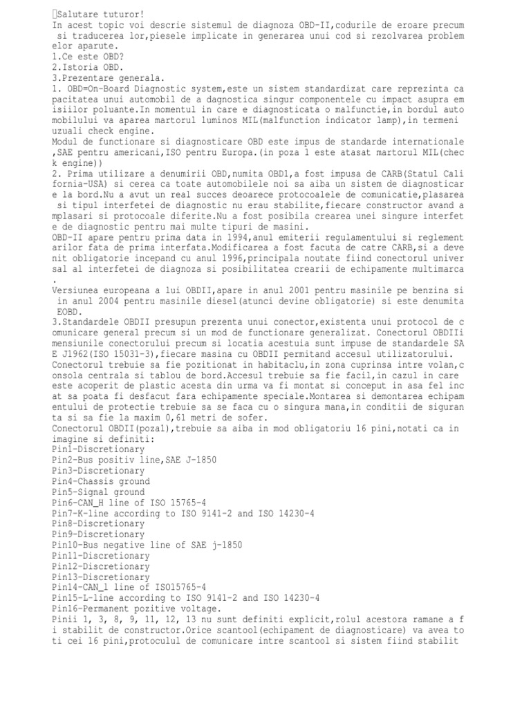 Coduri Eroare Obd PDF | PDF
