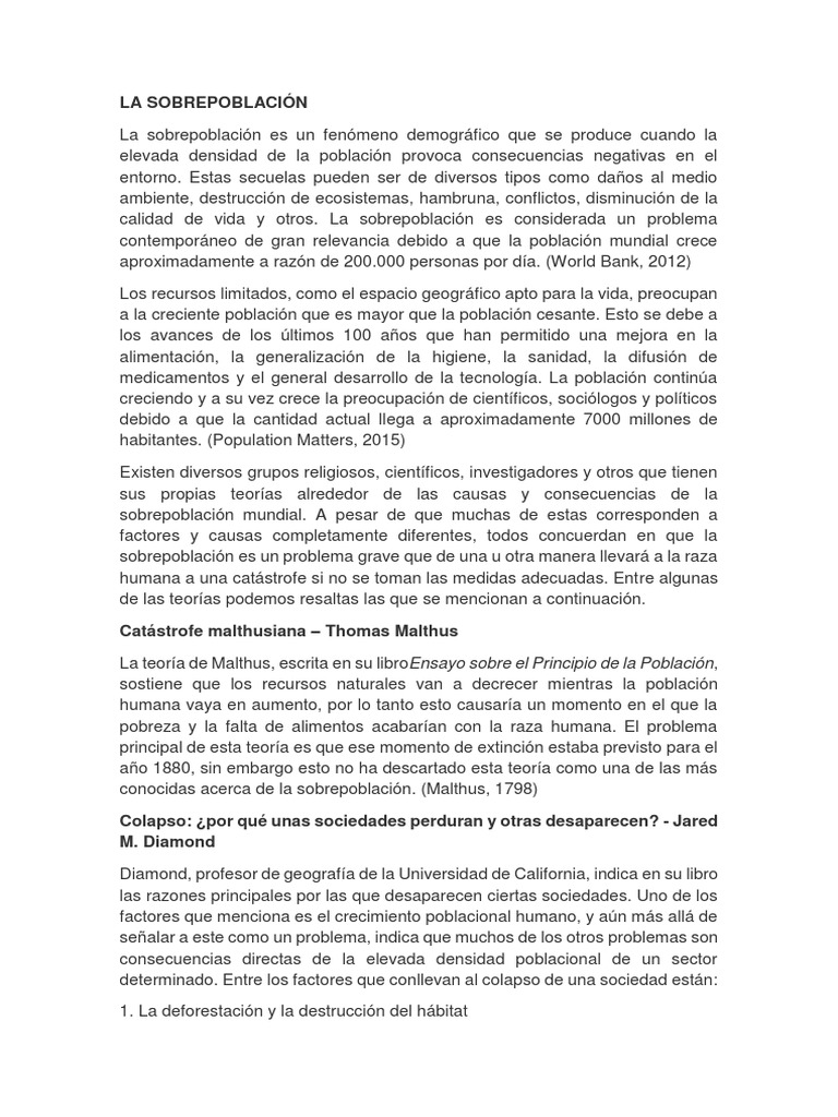 La Sobrepoblación | PDF | Sobrepoblación humana | Población