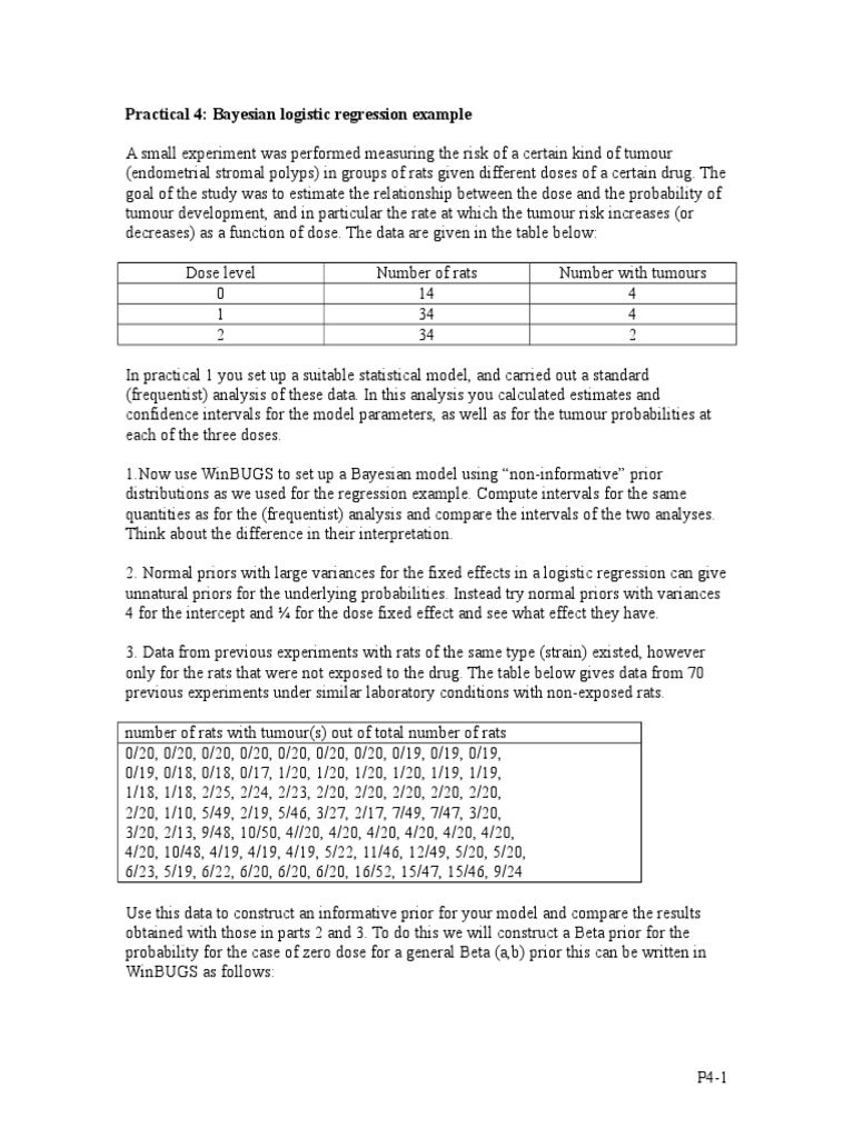 Practical 4 Bayesian Logistic Regression Example Pdf Logistic Regression Regression Analysis