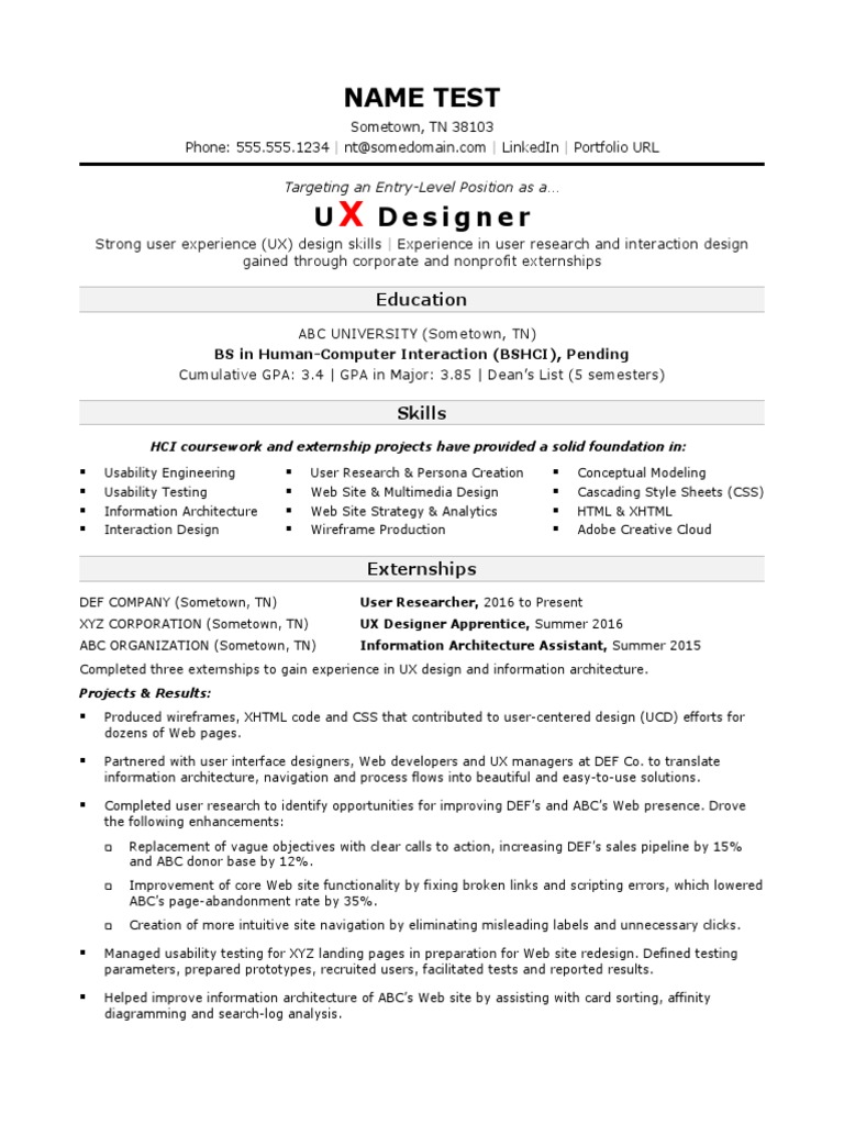 Example of UX Designer Entry Level CV | PDF | Usability | Websites