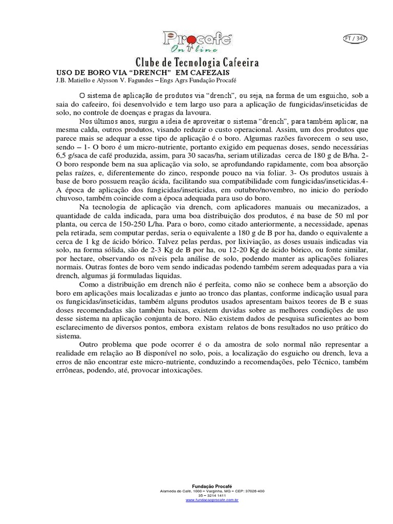 Uso de Boro em Cafezais via Drench | PDF | Boro | Inseticida
