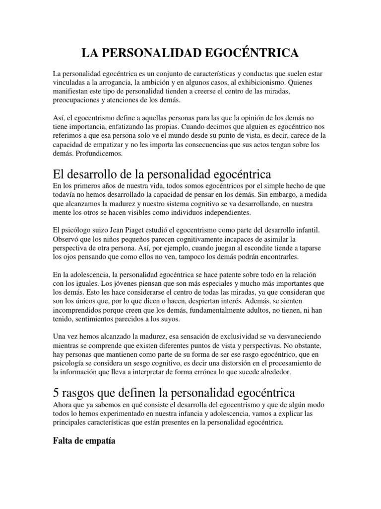 Características de la Personalidad Egocéntrica | PDF | Autoestima | Adultos