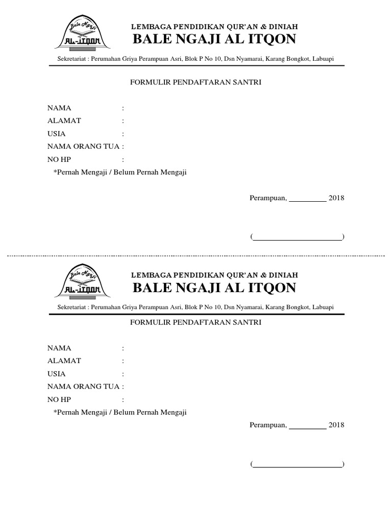 Formulir Pendaftaran Santri | PDF