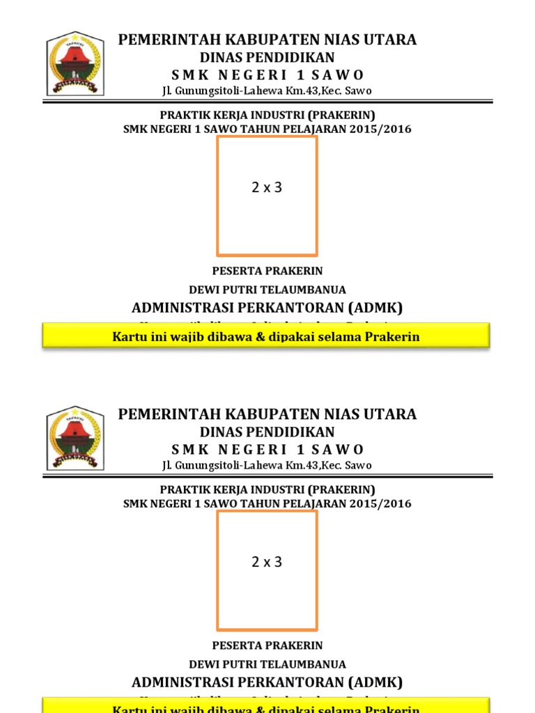 Name Tag Praktik Kerja SMK 2015/2016 | PDF | Bisnis