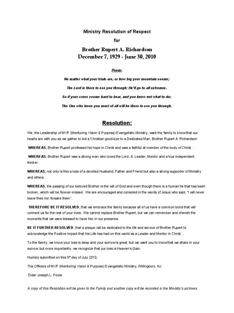 Ministry Resolution of Respect | PDF | Jesus | God
